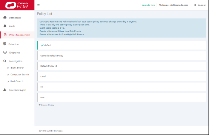 Manage EDR Policies, Endpoint Protection, Endpoint Security, Comodo Endpoint Detection and Response